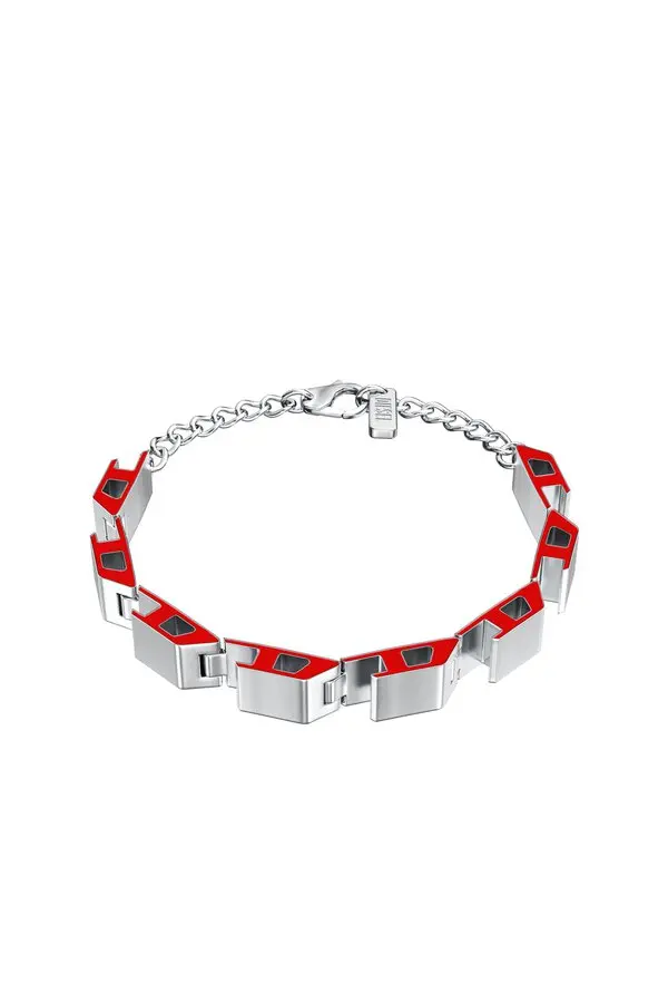 DIESEL® Stainless Steel Link Bracelet With Red Enamel Detail - Silver