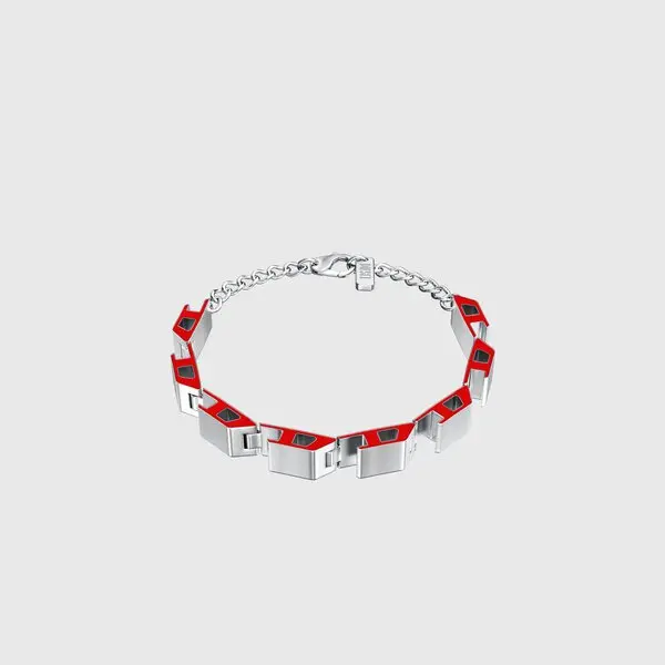 DIESEL® Stainless Steel Link Bracelet With Red Enamel Detail - Silver