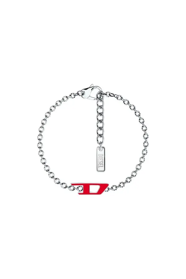 DIESEL® Stainless Steel Chain Bracelet With Enamel Logo - Silver