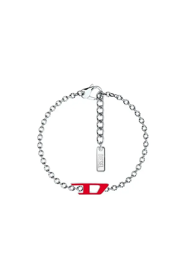 DIESEL® Stainless Steel Chain Bracelet With Enamel Logo - Silver
