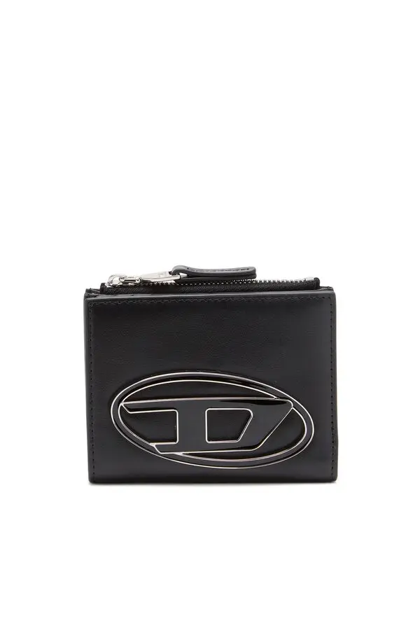 DIESEL® Small Leather Wallet With Logo Plaque - Black