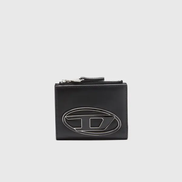 DIESEL® Small Leather Wallet With Logo Plaque - Black