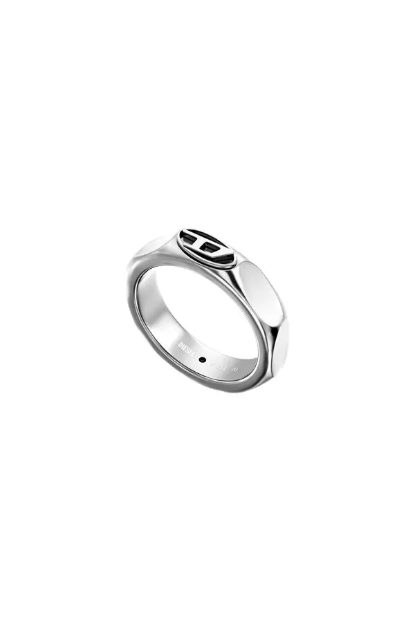 DIESEL® Stainless Steel Band Ring With Oval D Logo - Silver