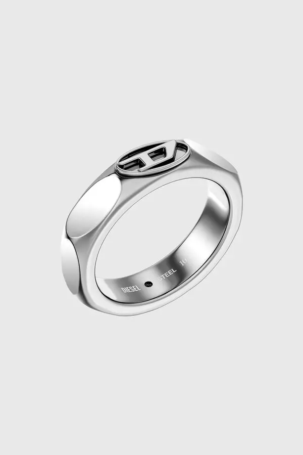 DIESEL® Stainless Steel Band Ring With Oval D Logo - Silver