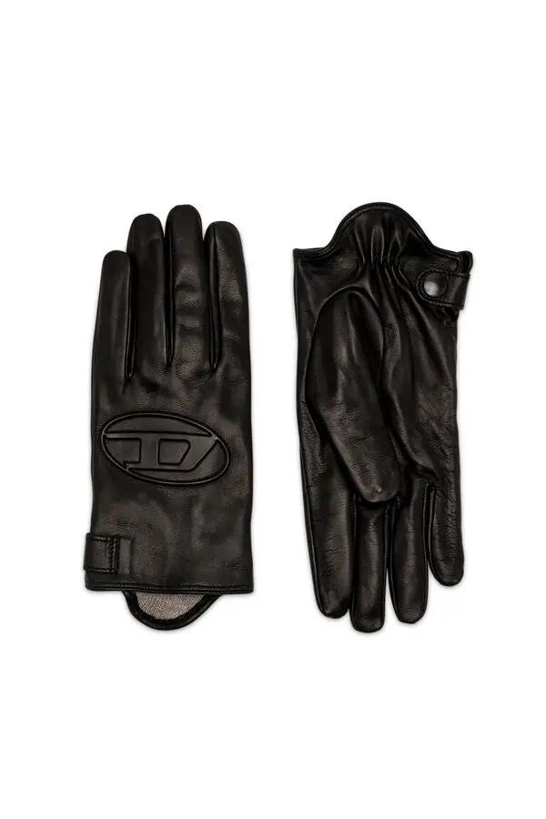 DIESEL® Lambskin Leather Gloves With 3d Oval D Logo - Black