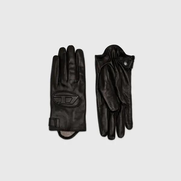 DIESEL® Lambskin Leather Gloves With 3d Oval D Logo - Black