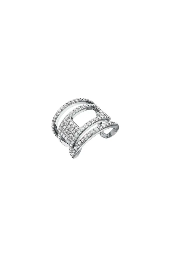 DIESEL® Stainless Steel Paved D Logo Band Ring - Silver
