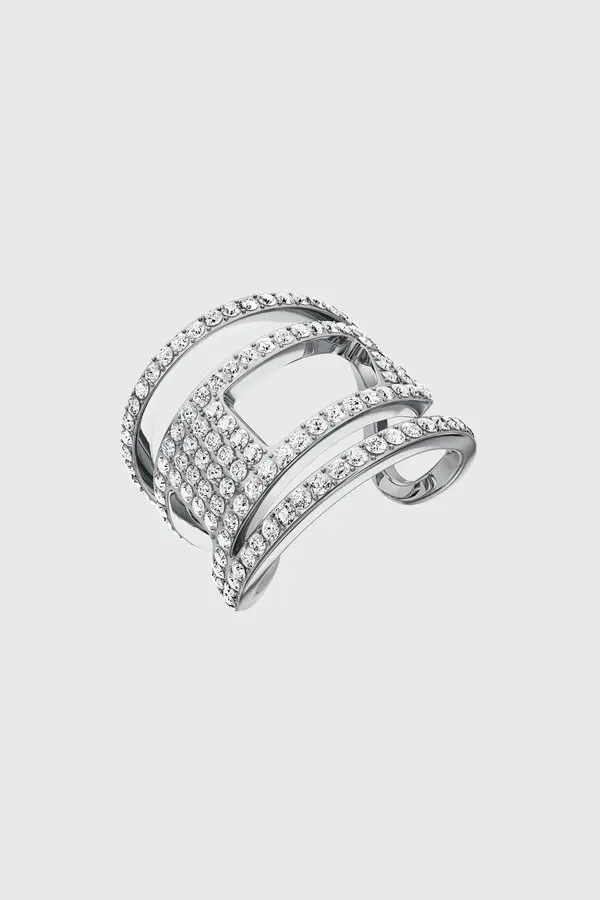 DIESEL® Stainless Steel Paved D Logo Band Ring - Silver
