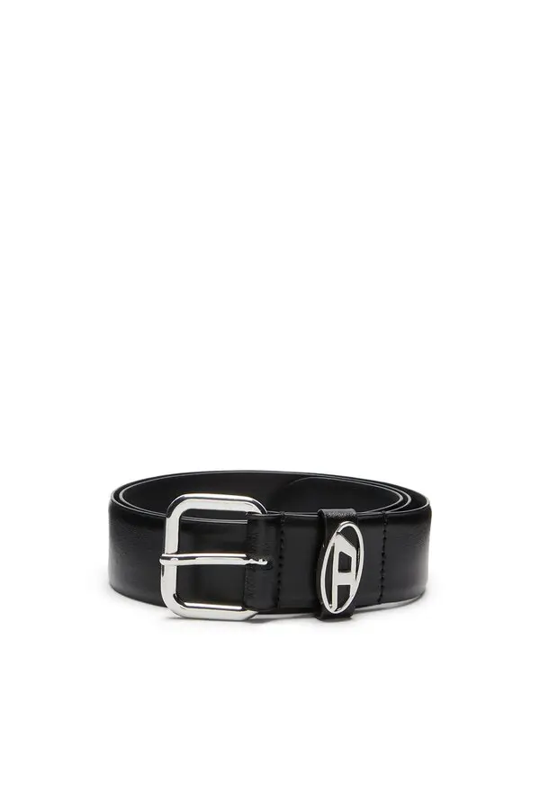 DIESEL® Leather Belt With Logo Plaque - Black