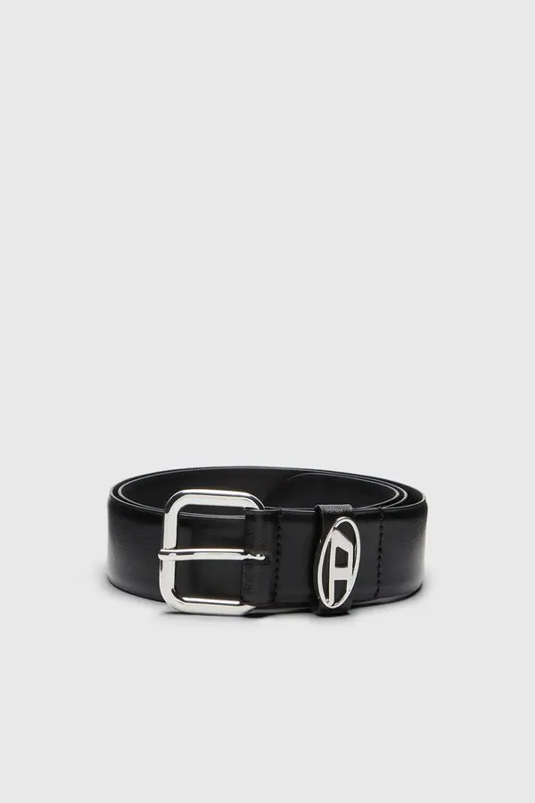 DIESEL® Leather Belt With Logo Plaque