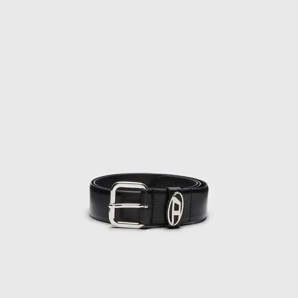 DIESEL® Leather Belt With Logo Plaque - Black