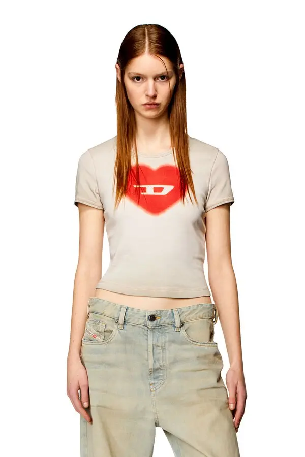 DIESEL® Ribbed T-shirt With Watercolour Heart Logo