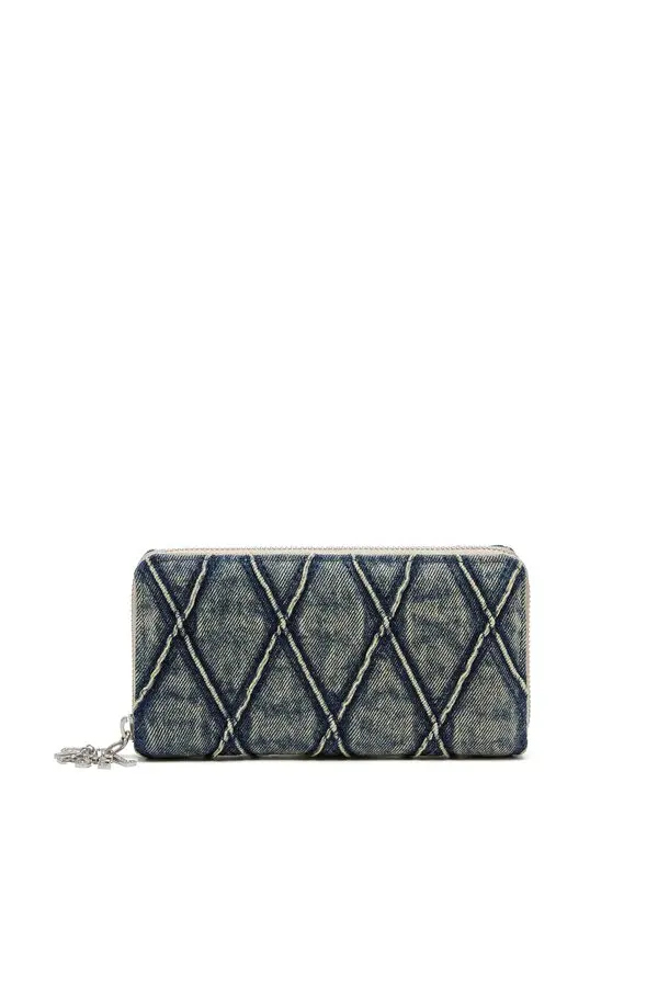 DIESEL® Zip Wallet In Argyle Quilted Denim - Blue