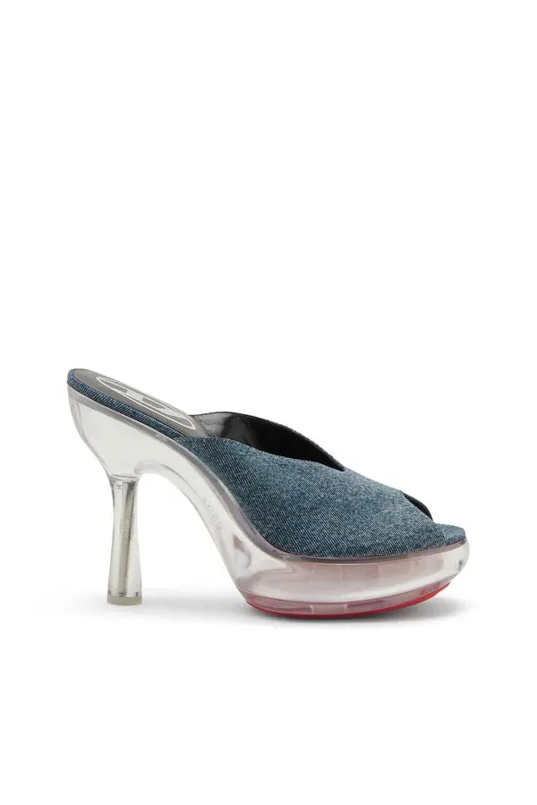 DIESEL® D-lake Platform Mules In Denim And Plexiglass