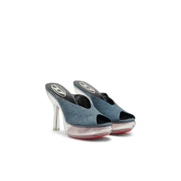 DIESEL® D-lake Platform Mules In Denim And Plexiglass