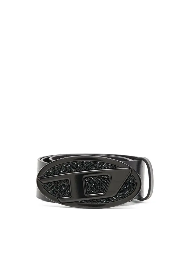 DIESEL® Leather Belt With Embellished Oval D Buckle - Black