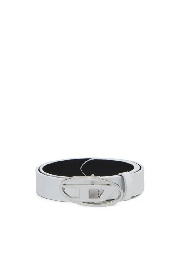 DIESEL® 2.4cm Leather Belt With Enamelled Oval D Buckle - White