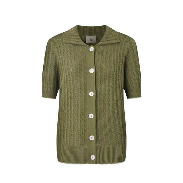SMART AND JOY Short-sleeve Knit Cardigan With Lapel Collar