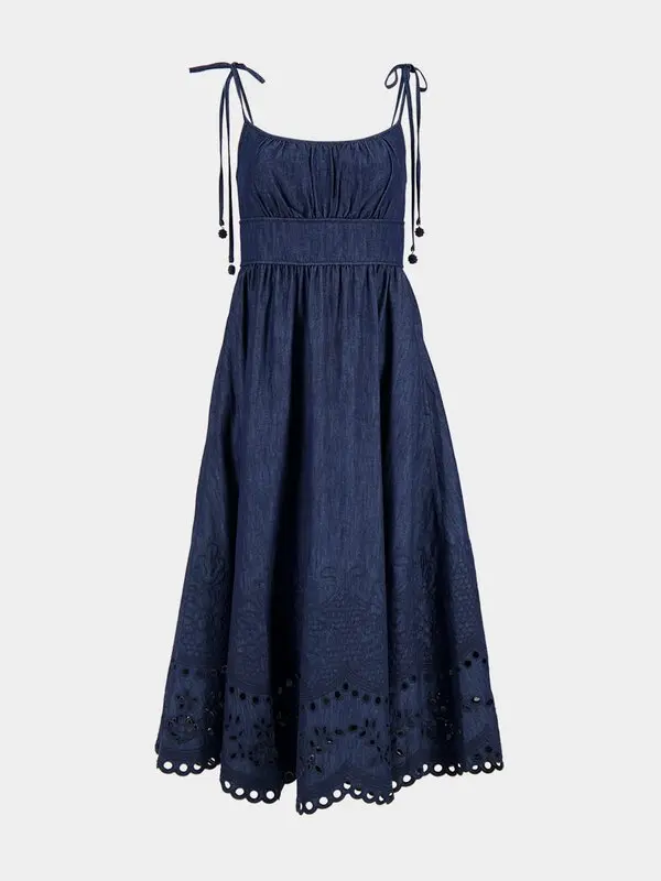 Zimmermann Ink Broderie Denim Midi Dress - Blue