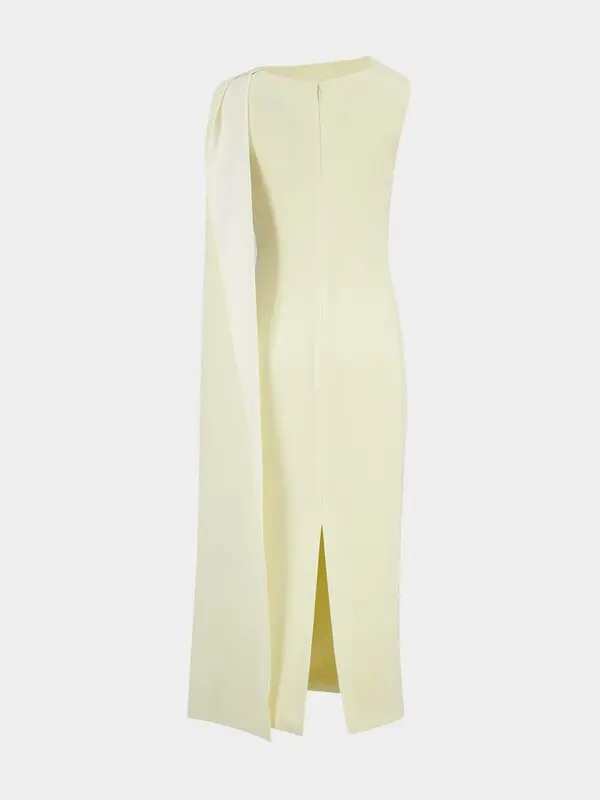 Roland Mouret Satin Crepe Midi Dress With Draped Neckline And Sash - Yellow