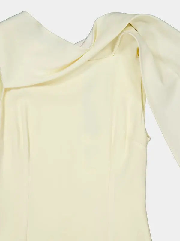 Roland Mouret Satin Crepe Midi Dress With Draped Neckline And Sash - Yellow