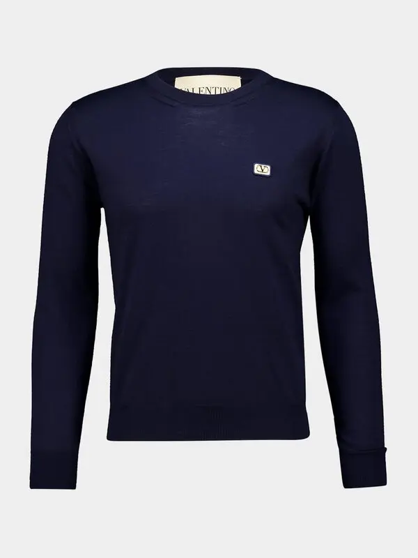 Valentino Garavani Navy Wool Jumper With Vlogo Patch