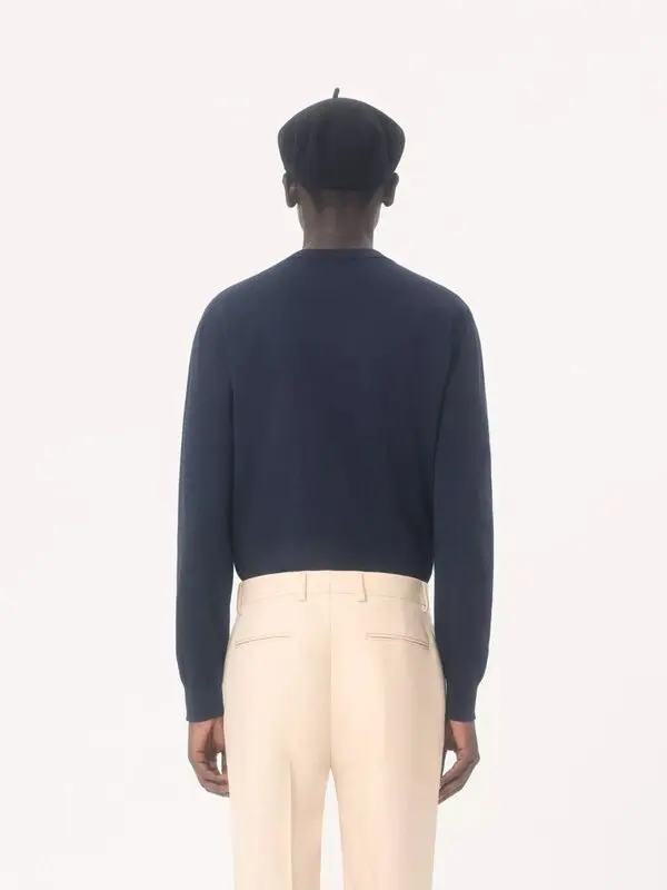 Valentino Garavani Navy Wool Jumper With Vlogo Patch