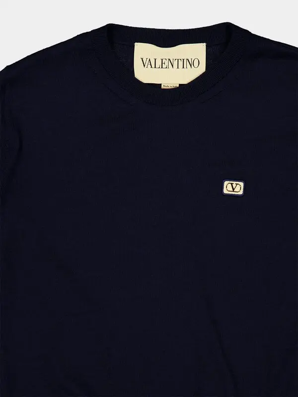Valentino Garavani Navy Wool Jumper With Vlogo Patch