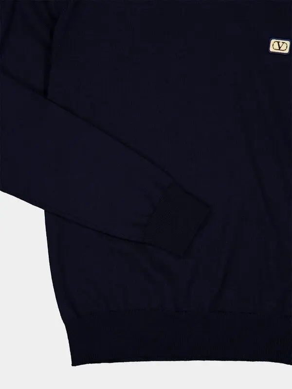 Valentino Garavani Navy Wool Jumper With Vlogo Patch