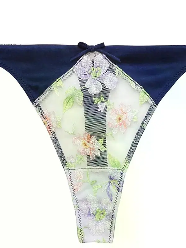 FLEUR DU MAL Embroidered Thong - Blue