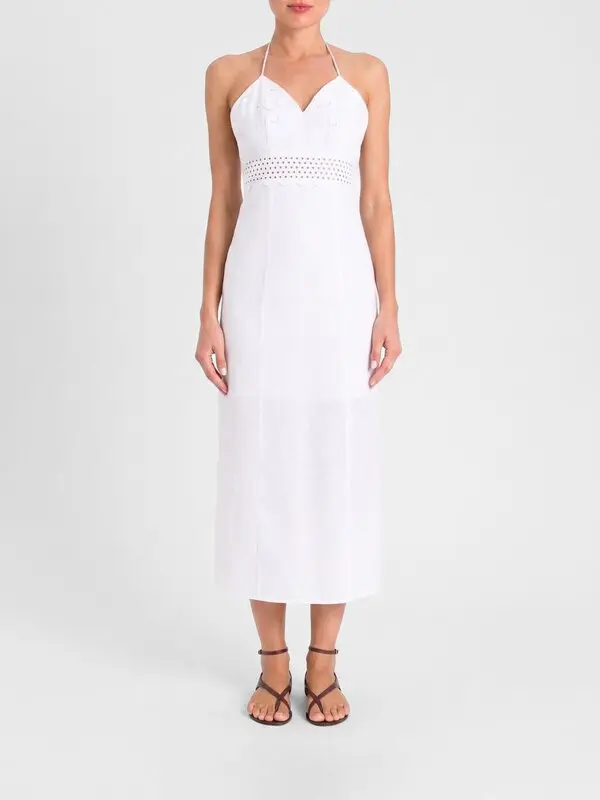 TWINSET Halterneck Midi Dress With Embroidered Detail - White