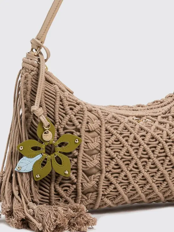 TWINSET Woven Cotton Shoulder Bag With Fringe Detail - Rope