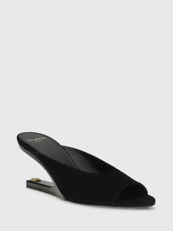 Balmain Suede Wedge Mules - Black