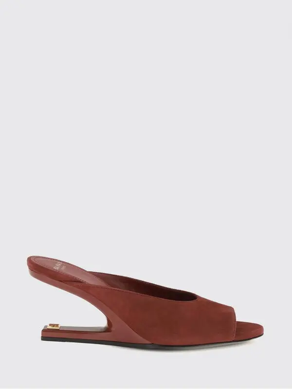 Balmain Suede Wedge Mules - Red