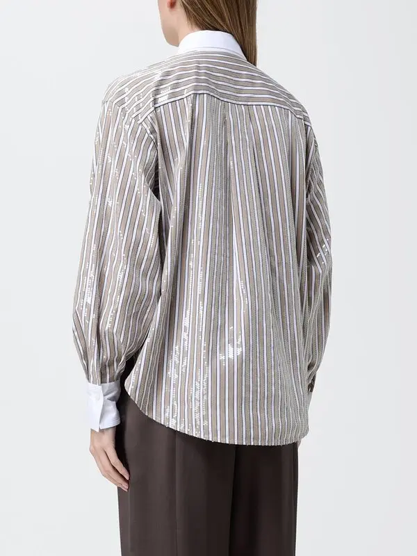 Brunello Cucinelli Striped Cotton Shirt With Sequins
