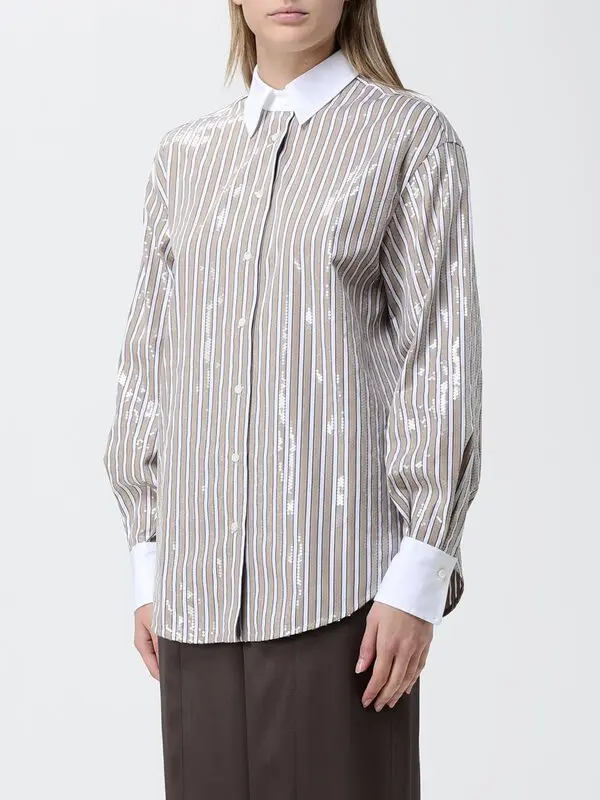 Brunello Cucinelli Striped Cotton Shirt With Sequins