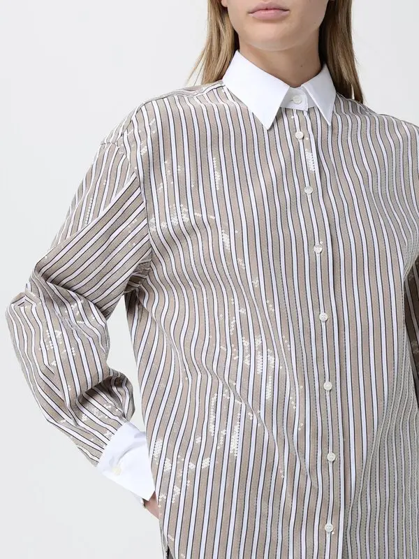 Brunello Cucinelli Striped Cotton Shirt With Sequins