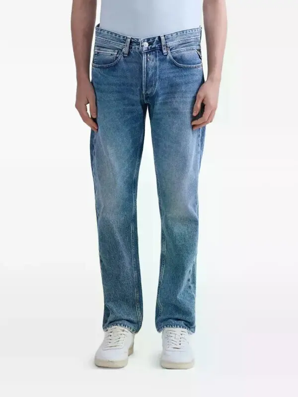 REPLAY Faded Effect Logo Patch Jeans