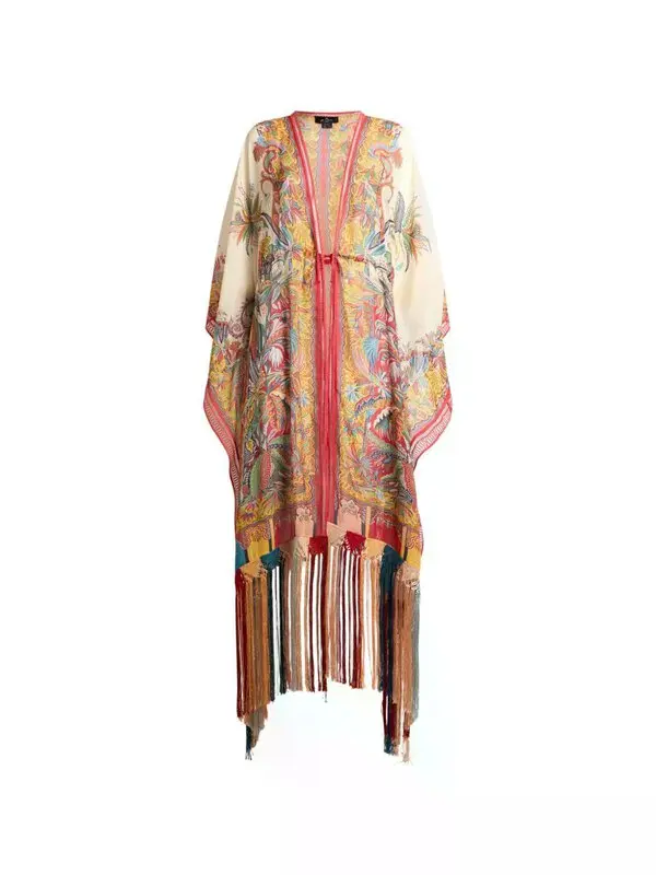Etro Paisley-print Fringed Midi Dress - Neutrals