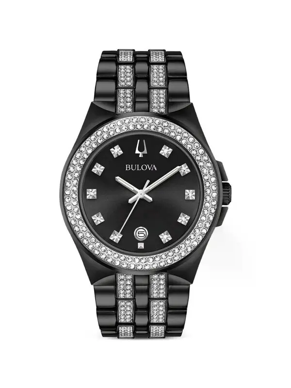 Bulova Crystal Embellished Watch - Black