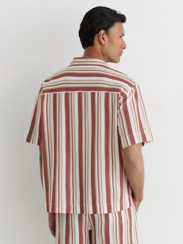 REISS Celeste Striped Cuban-collar Shirt - Red/stone