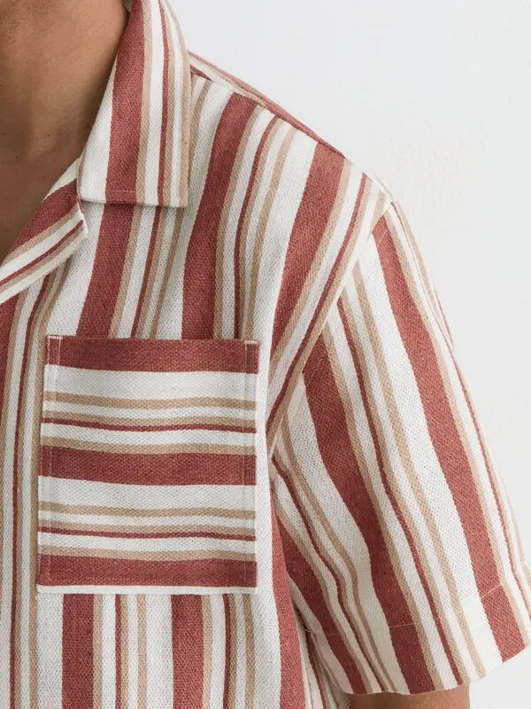 REISS Celeste Striped Cuban-collar Shirt - Red/stone