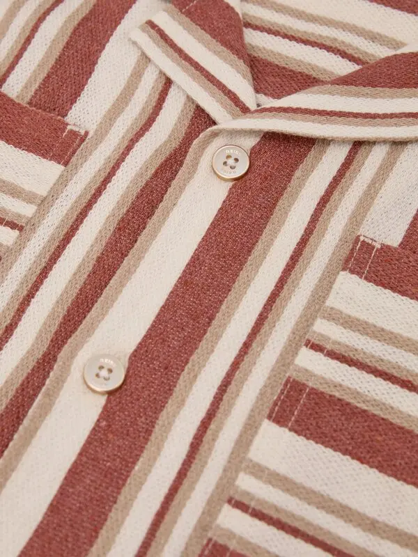 REISS Celeste Striped Cuban-collar Shirt - Red/stone