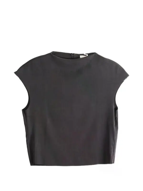 AMOMENTO Ribbed Knit Cap-sleeve Top