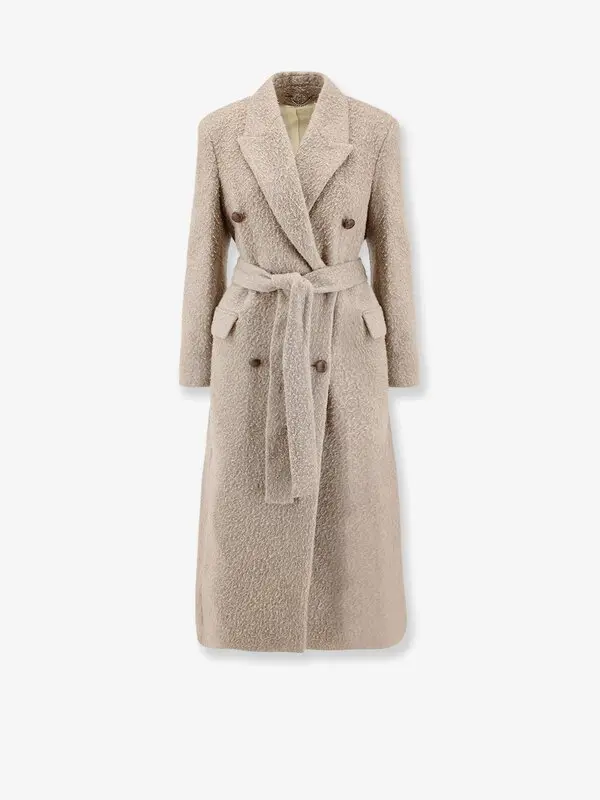 GOLDEN GOOSE Double-breasted Wool Blend Coat With Belt - Multicolor