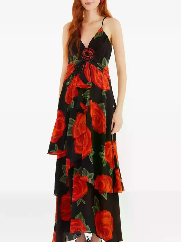 Farm Rio Floral Print Layered V-neck Dress