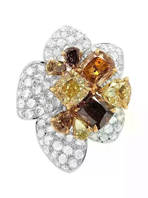 HYT JEWELRY Multi-cut Diamond Floral Motif Ring - Silver