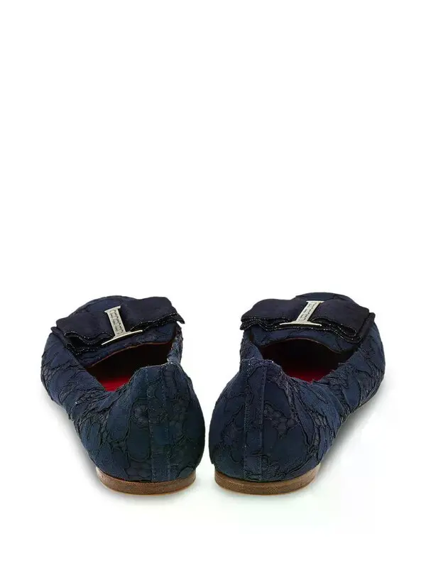 Carolina Herrera Navy Floral-lace Bow Detail Pumps