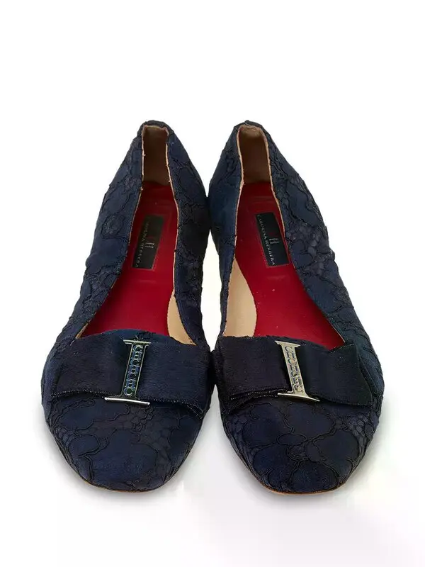 Carolina Herrera Navy Floral-lace Bow Detail Pumps