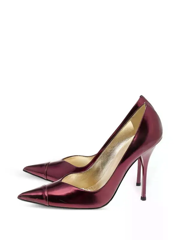 Roberto Cavalli Burgundy Leather Metallic Finish Pointed Toe Pumps